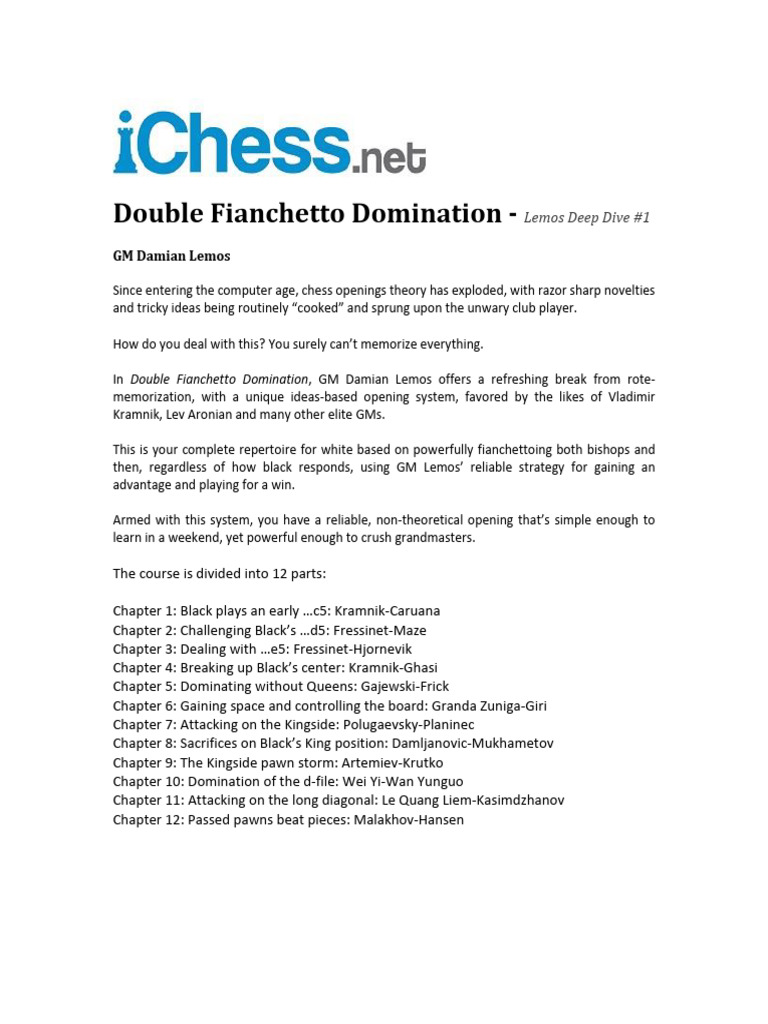 Double Fianchetto Course Summary | PDF | Chess Openings | Chess