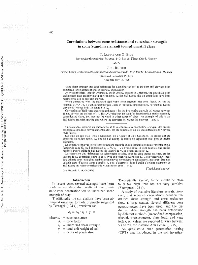 Cone Resistance vs. Vane Shear Strength | PDF | Natural Materials ...
