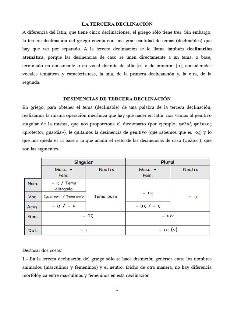 Tercera Declinación en Griego | PDF | latín | Lengua griega
