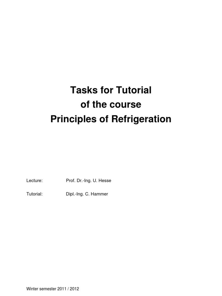 Tasks For Tutorial of The Course Principles of Refrigeration | PDF ...