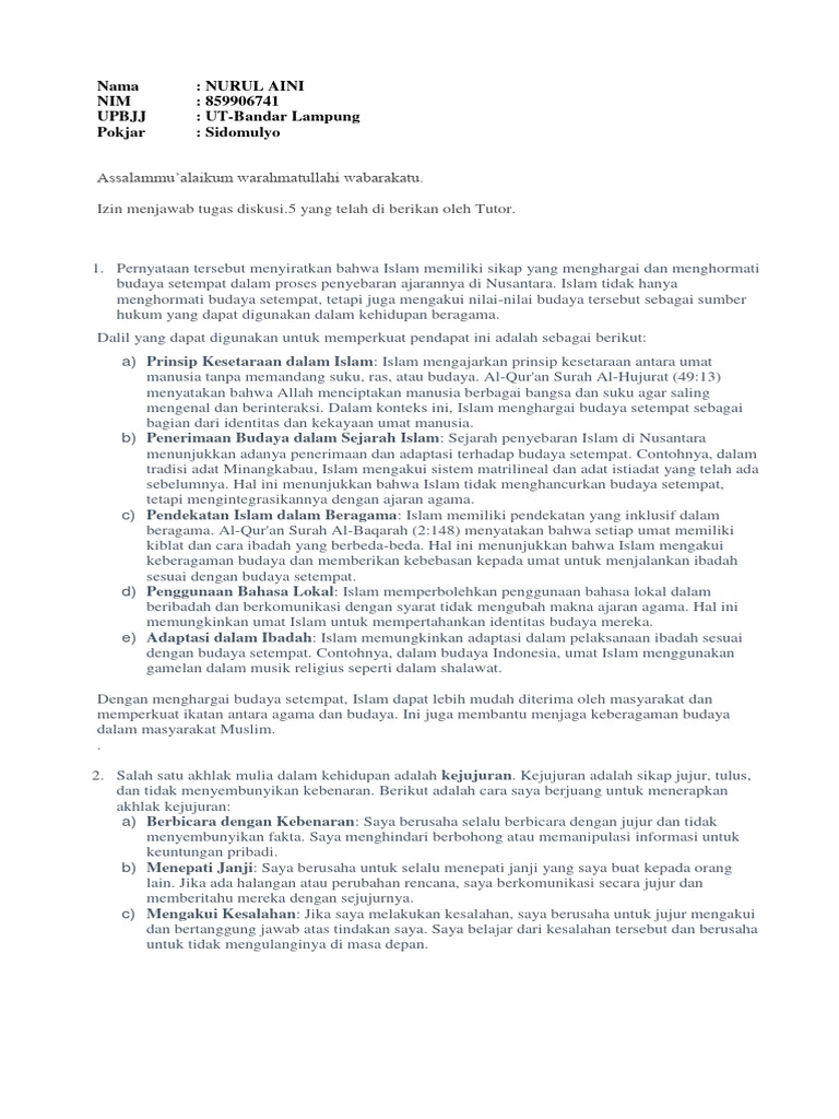 DISKUSI 5 MKDU4221 Pendidikan Agama Islam | PDF