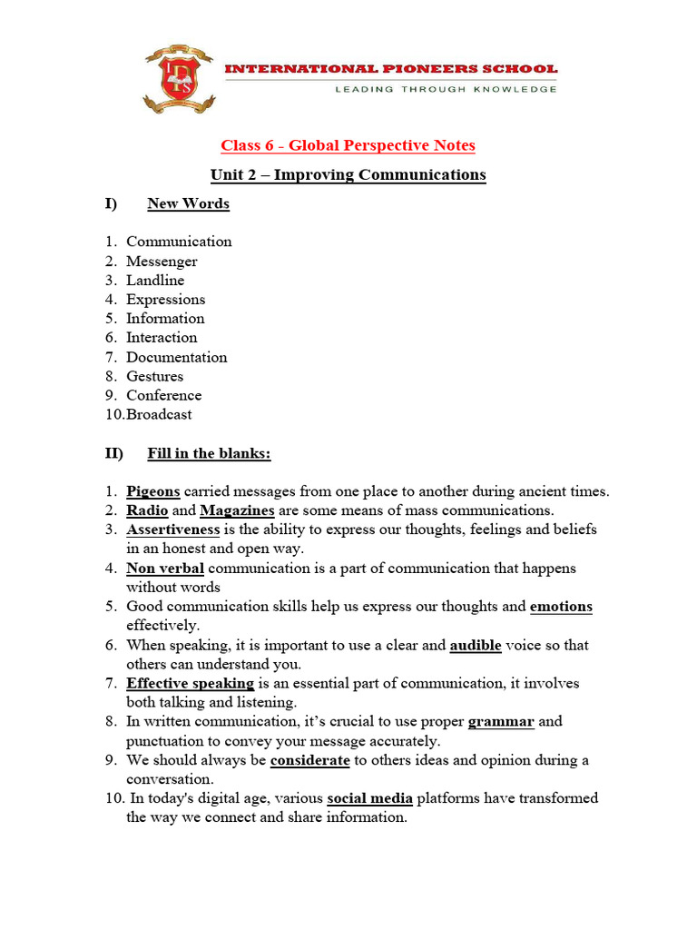 Unit 2 - Improving Communication | PDF | Communication | Nonverbal ...