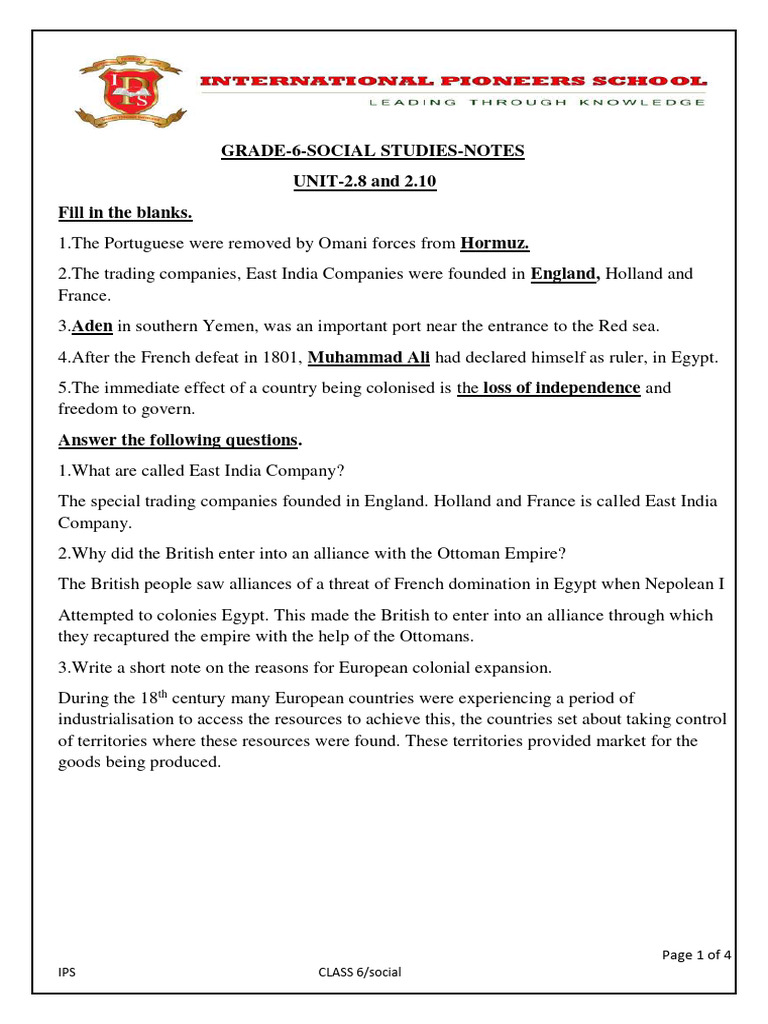 Grade 6-Social Notes - Unit-2.8-2.14 | Download Free PDF | World War II ...