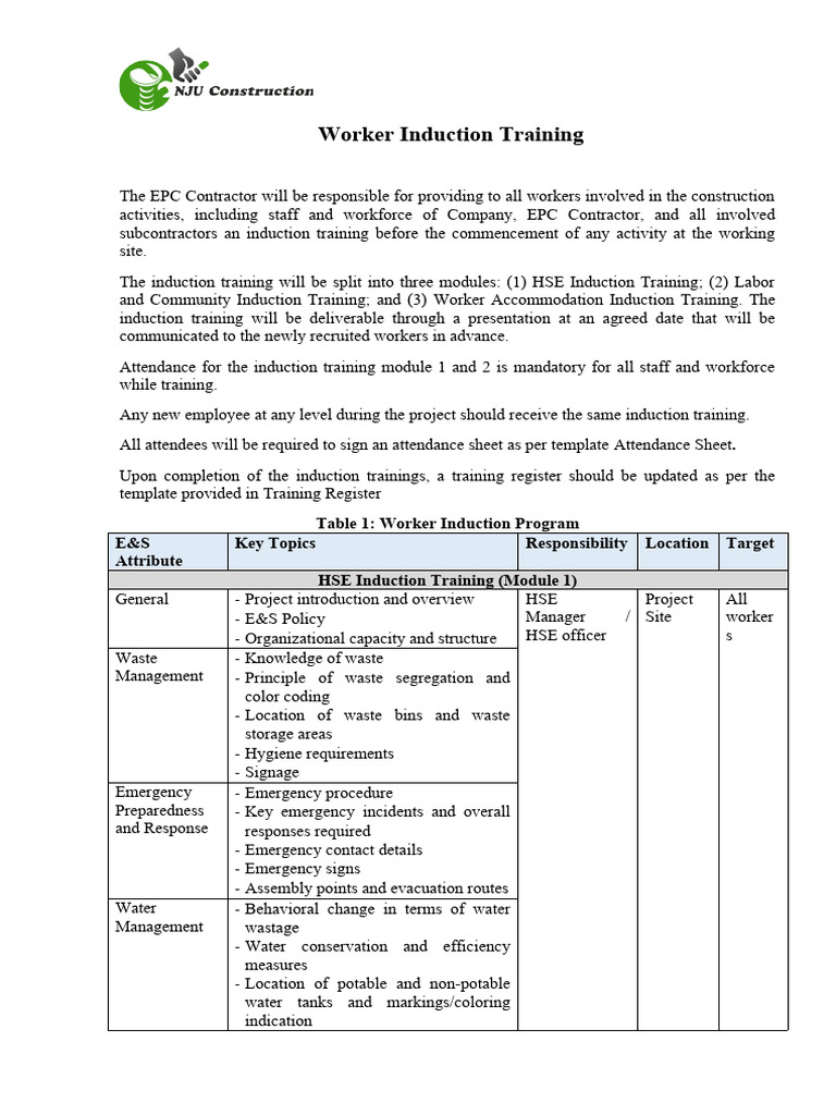 07.induction Staff &workers | PDF | Employment