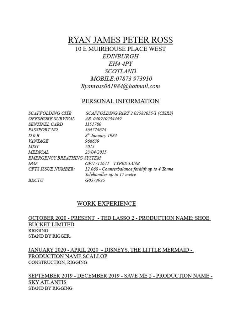 Ryan Ross CV | Download Free PDF | Offshore Drilling | Petroleum