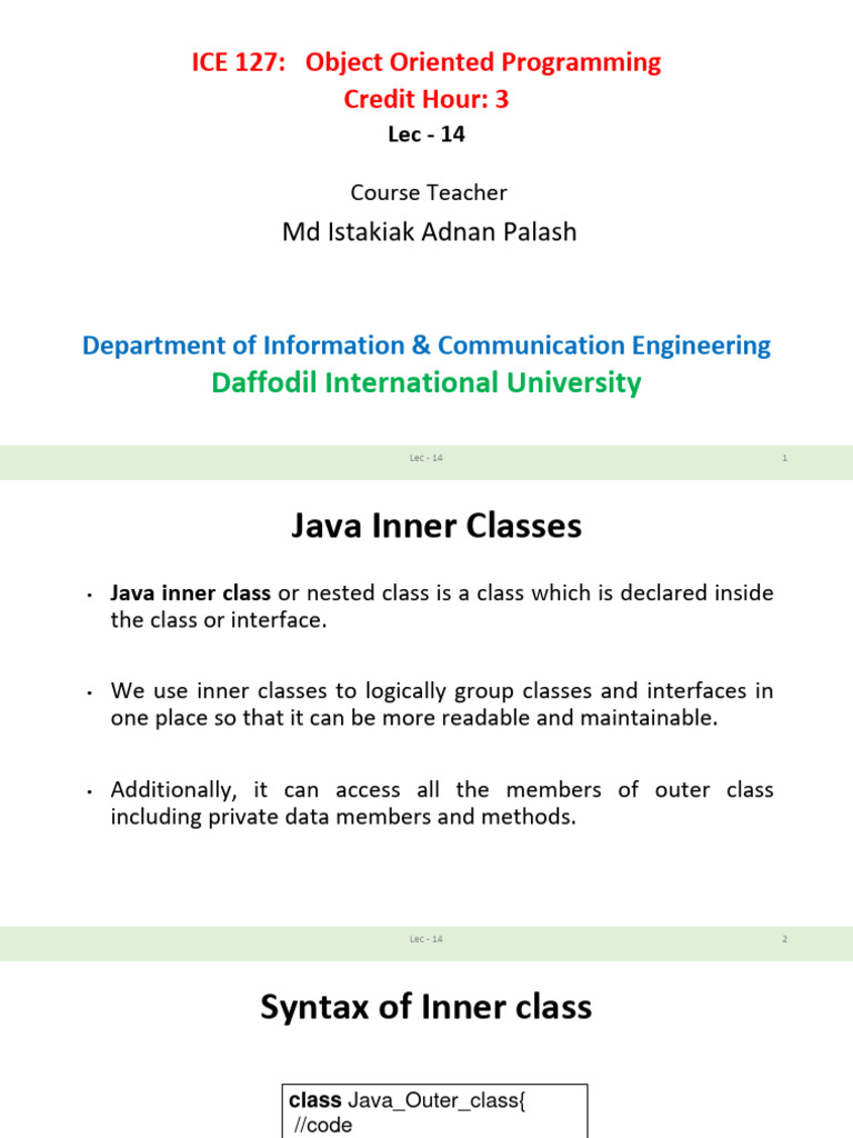 Lecture 14 OOP | Download Free PDF | Class (Computer Programming) | Method (Computer Programming)