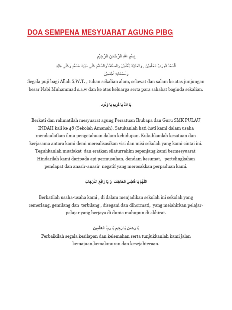 Doa Mesyuarat Pibg 2024 | PDF