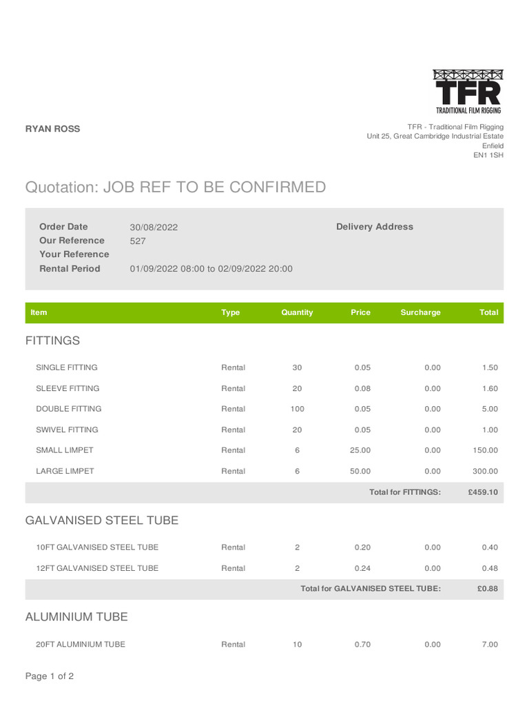 527 JOB REF TO BE CONFIRMED Quotation 659 | PDF | Fee | Pricing