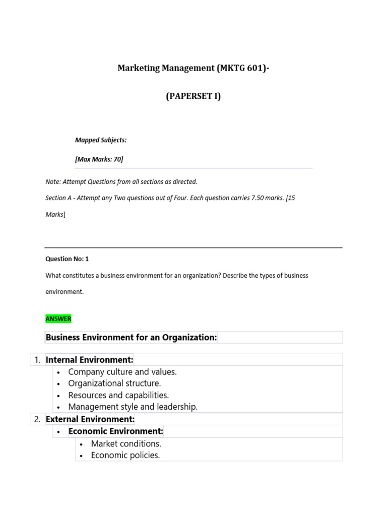 Marketing Management SAMPLE PAPER Solution | PDF | Marketing | Behavior