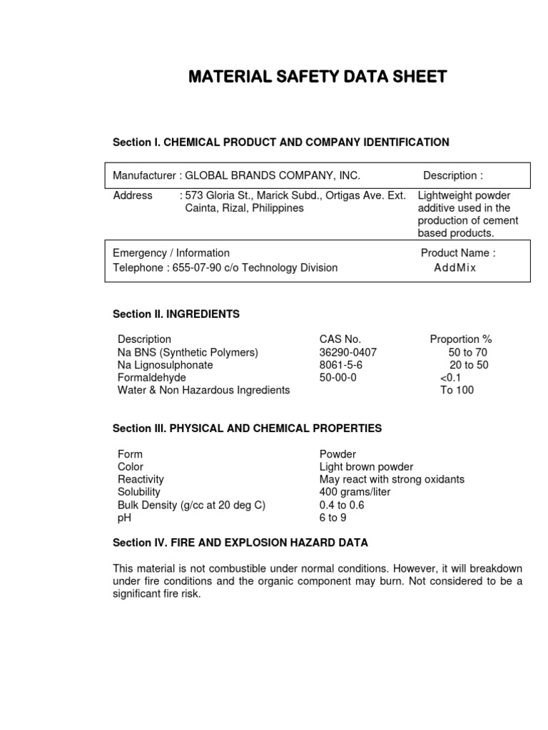 Msds | PDF | Materials | Building Engineering