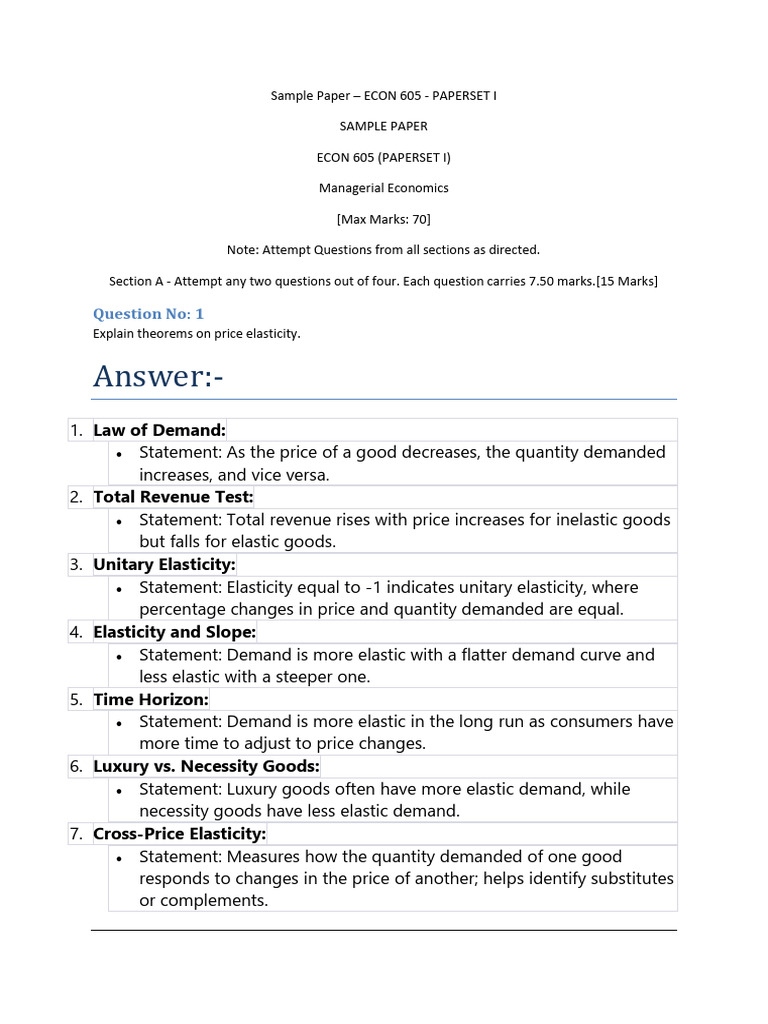 Ecomomics Sample Paper Solution | PDF | Supply (Economics) | Elasticity (Economics)