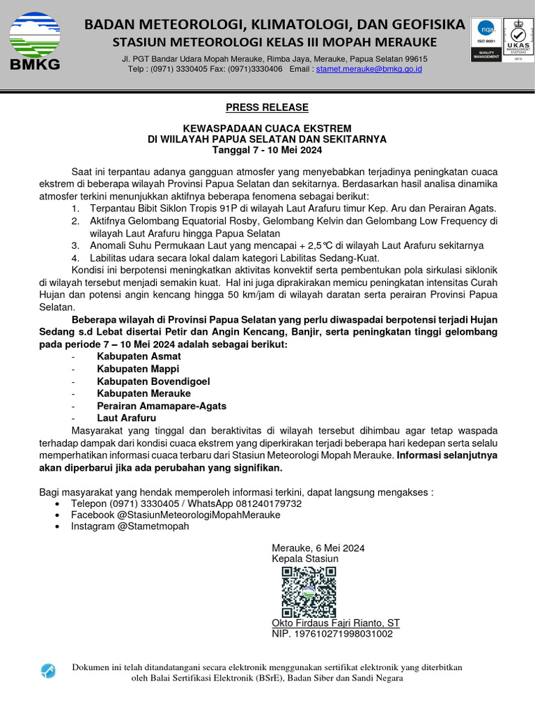 Press Rilis Merauke 06052024 - Sign | PDF