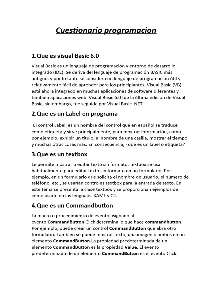 Cuestionario Programcion 3ra | PDF | Programa de computadora | Programación