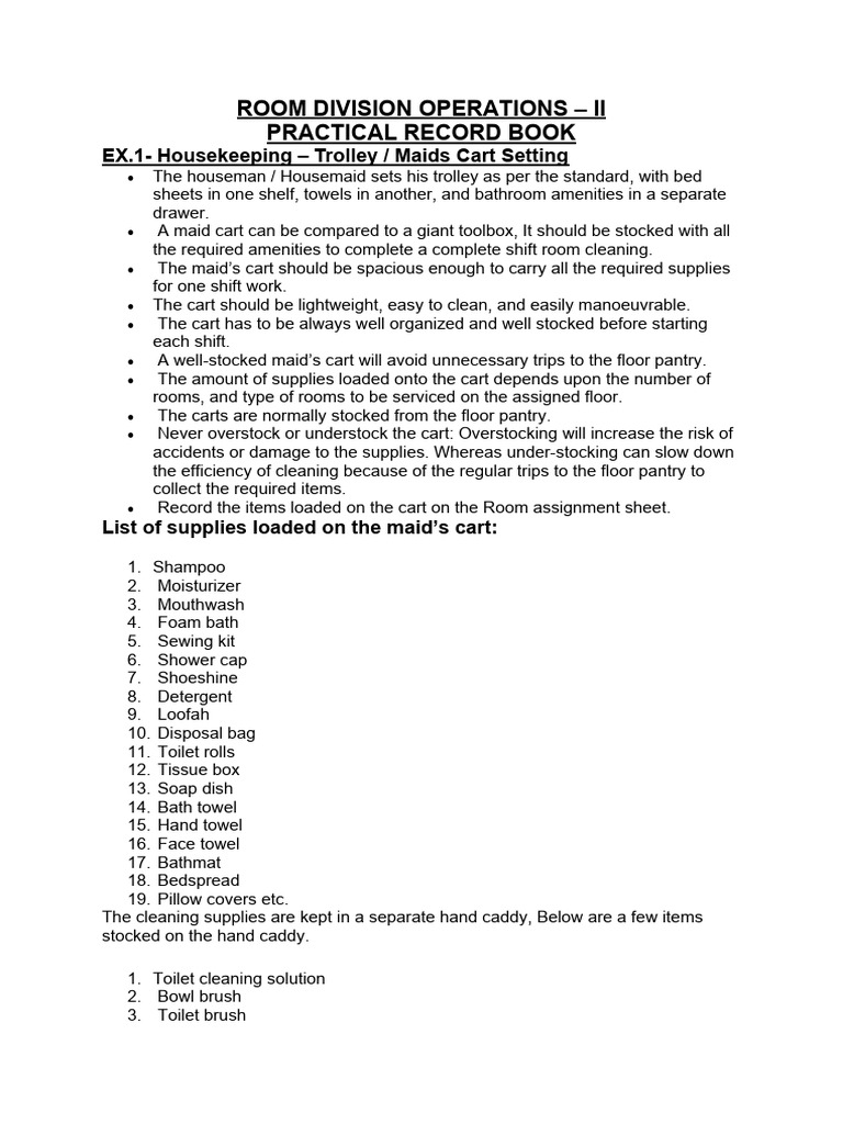 Room Division Operations Record 2nd Sem | PDF | Bed | Baggage