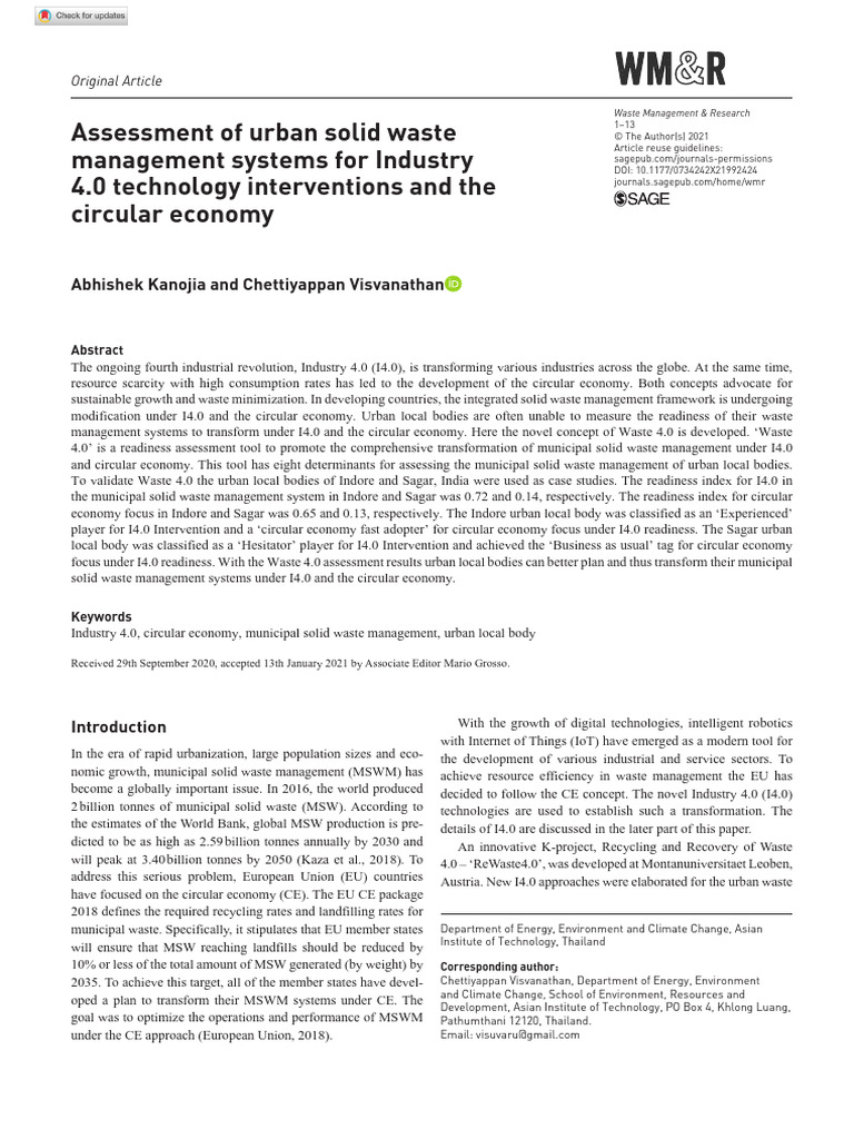Assessment of urban solid waste management systems for Industry 4.0 ...