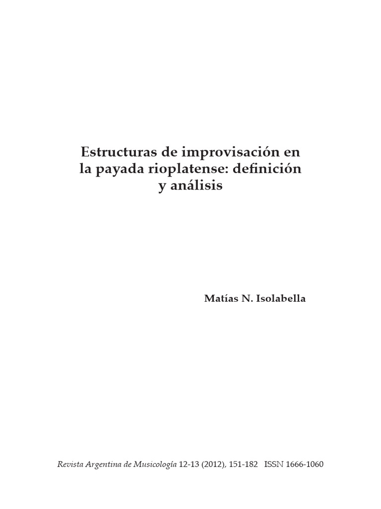ISOLABELLA, Matías - Estructuras de Improvisación en La Payada Rioplatense Definición y Análisis ...