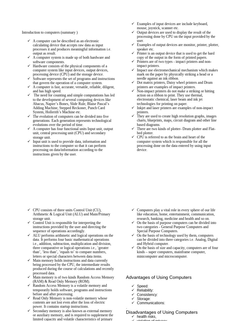 Introduction to computers | PDF | Computer Data Storage | Printer (Computing)
