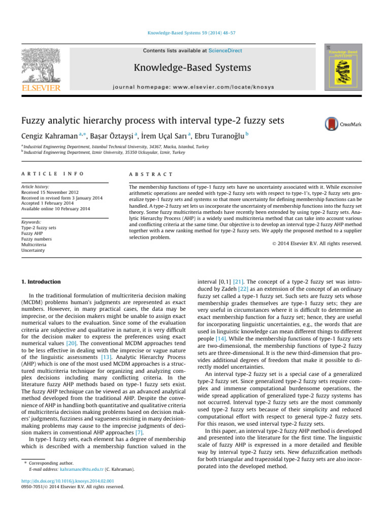 Fuzzy - Analytic - Hierarchy - Process - Interval Type 2 Fuzzy Sets - (Paper) | PDF | Fuzzy ...