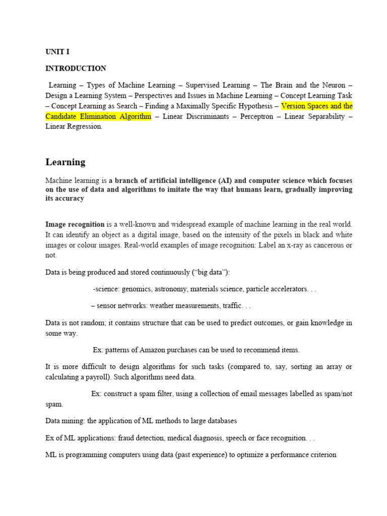 Unit-1 ML | PDF | Machine Learning | Artificial Intelligence