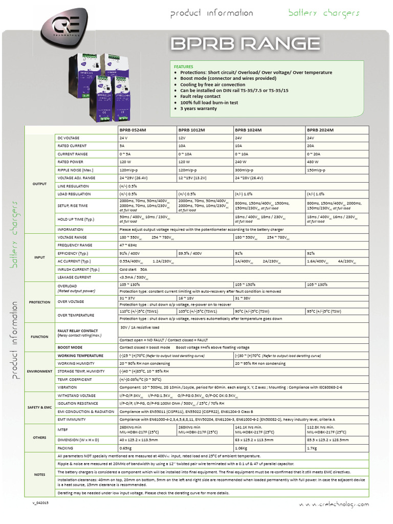 BPRB Range Product Information | PDF | Battery Charger | Power (Physics)