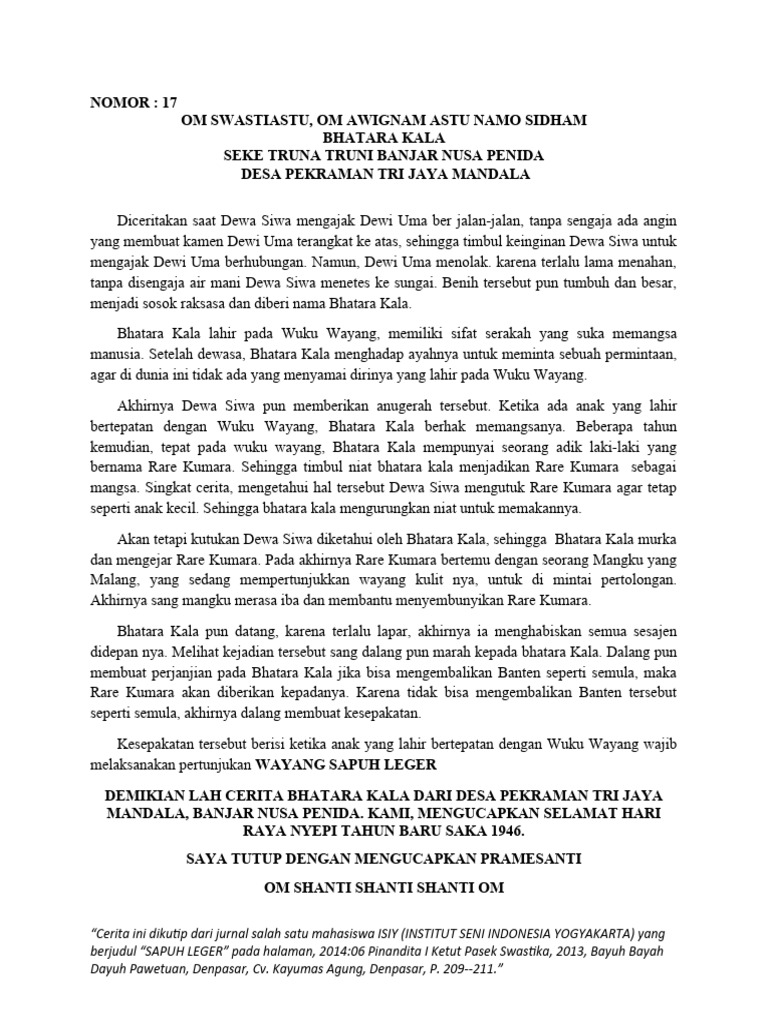 Cerita Bhatara Kala dan Wuku Wayang | PDF