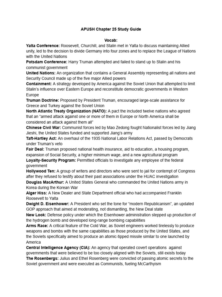 APUSH Chapter 25 Study Guide | PDF | Cold War | Harry S. Truman