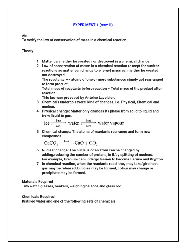 Verifying Conservation of Mass Experiment | PDF | Chemistry | Chemical ...