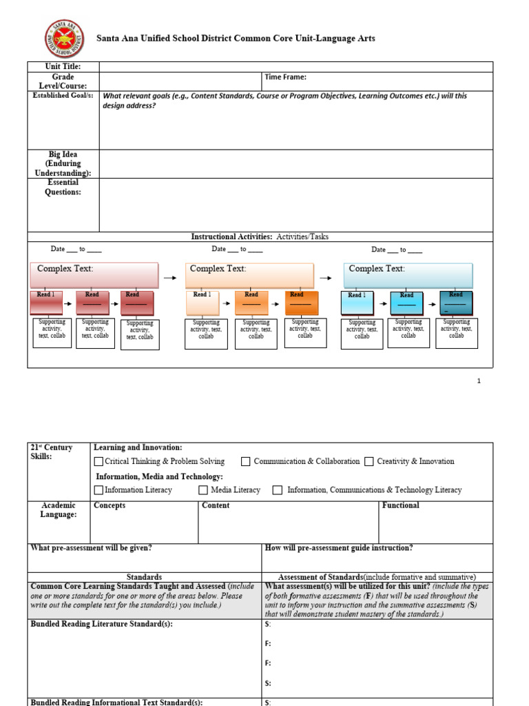 Unit Plan Template 34 | PDF | Educational Assessment | Literacy