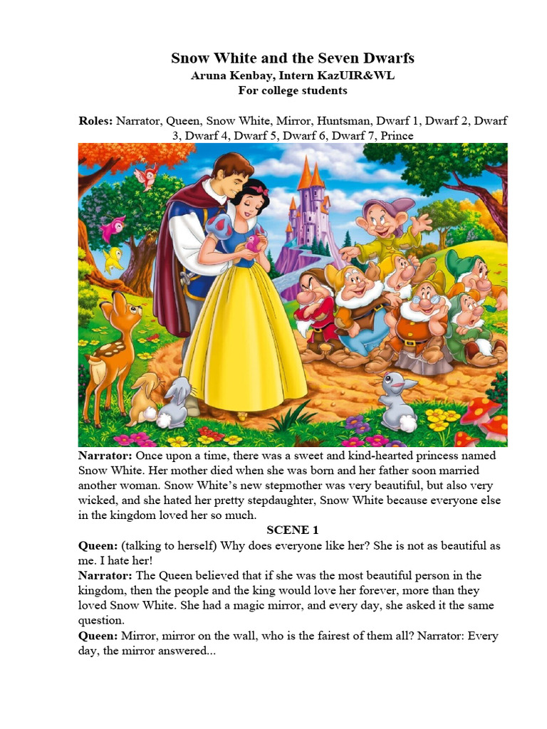 Snow White: A Play Script Summary | PDF | Snow White | Dwarf (Dungeons ...