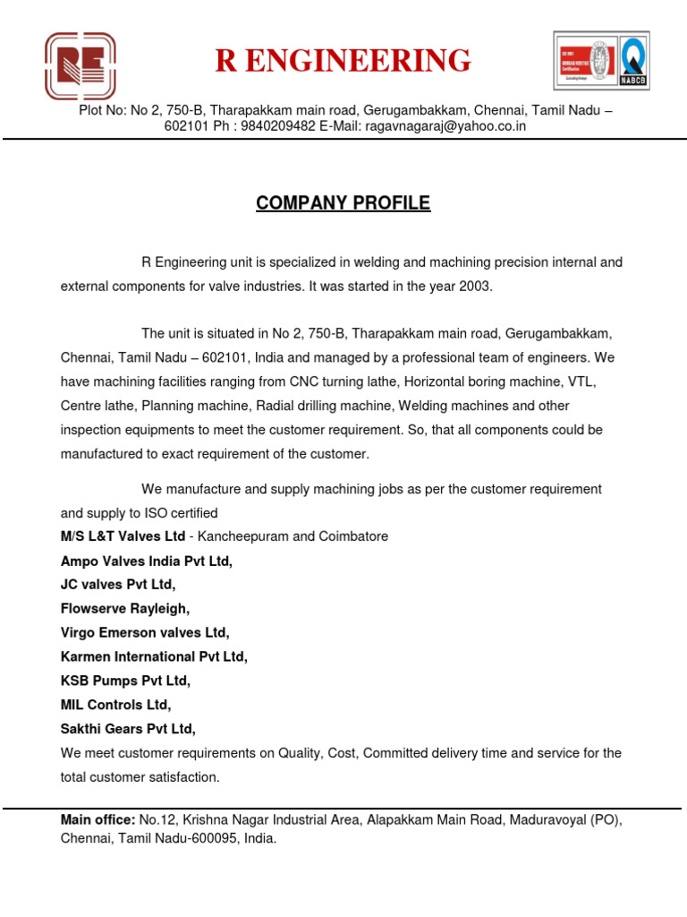 R Engg Profile | PDF | Secondary Sector Of The Economy | Metalworking