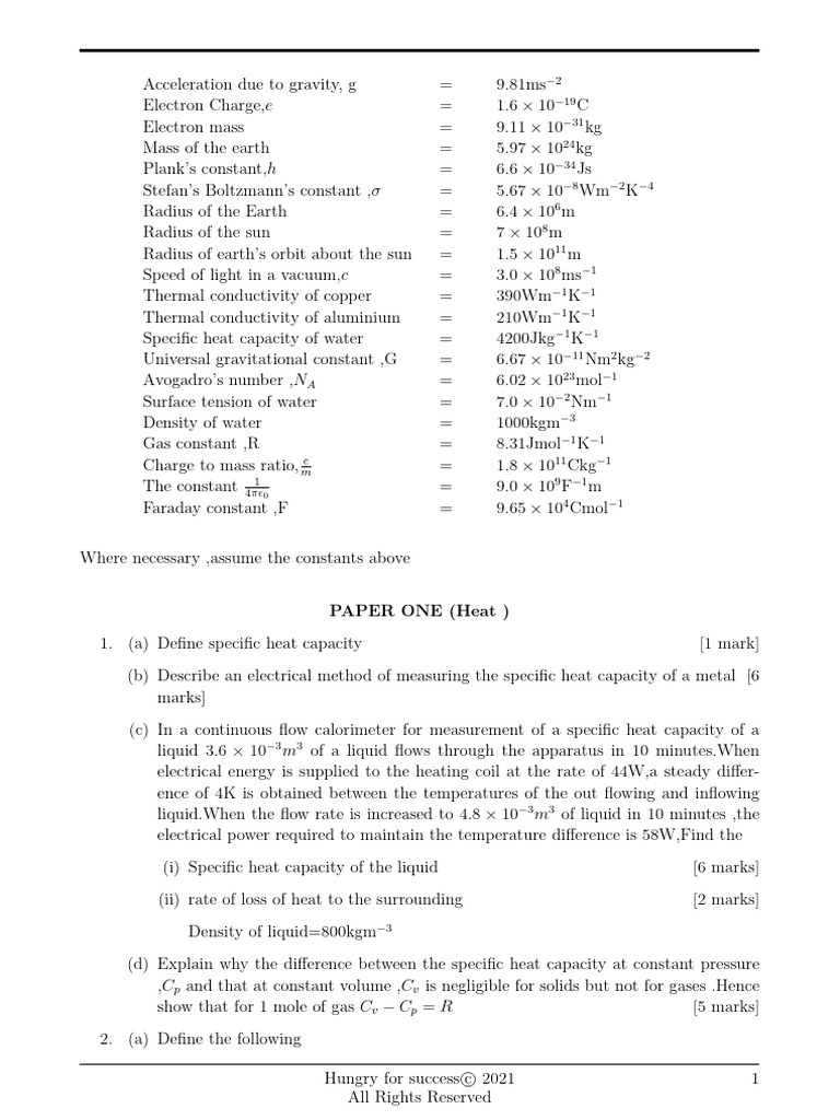Physics Paper One Heat | PDF | Temperature | Heat