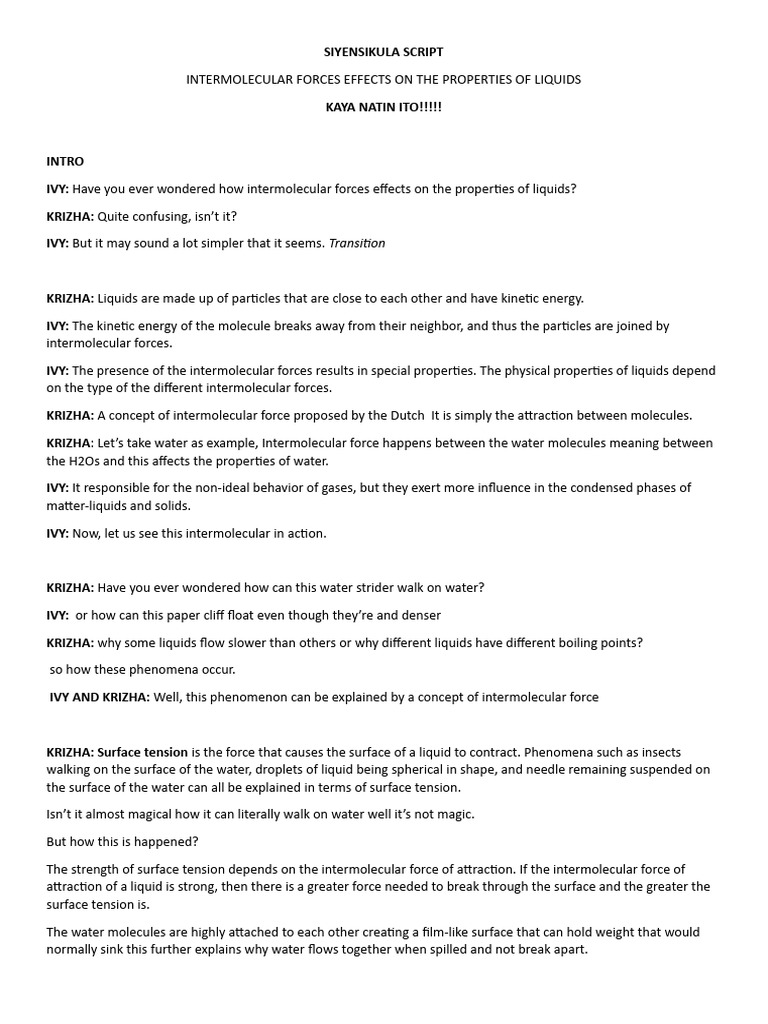 Siyensikula Script | PDF | Liquids | Intermolecular Force