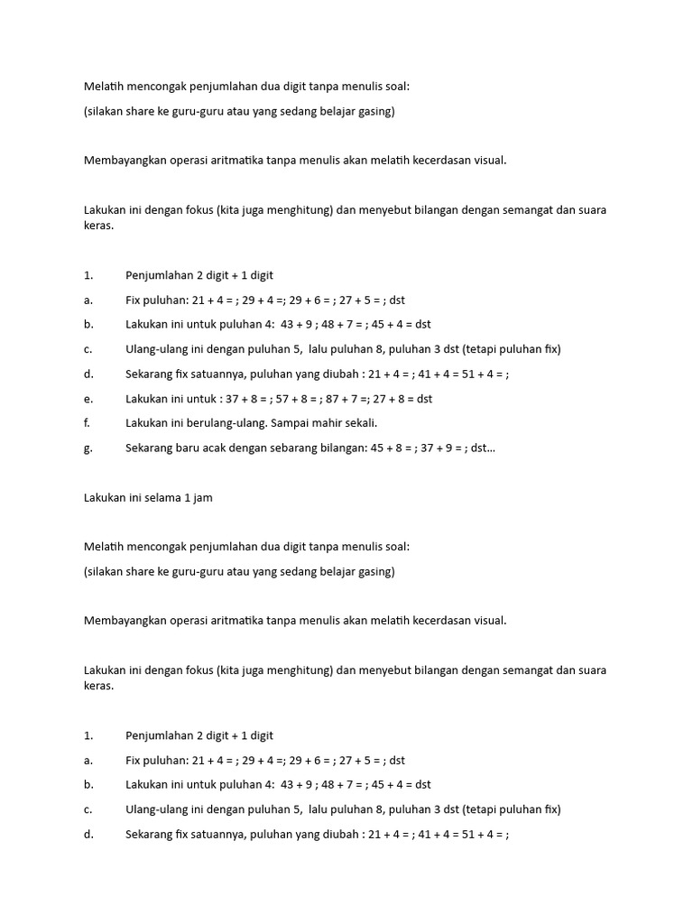 Latihan Mencongak Penjumlahan | PDF | Seni & Disiplin Bahasa