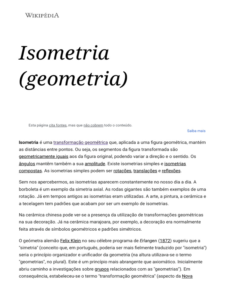 Isometria (Geometria) - Wikipédia, A Enciclopédia Livre | PDF | Física Matemática | Geometria