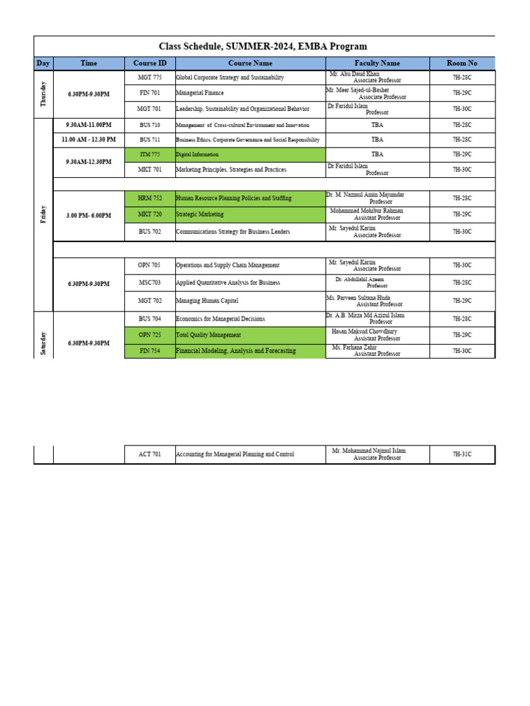 EMBA Class Schedule | PDF | Human Resource Management | Business