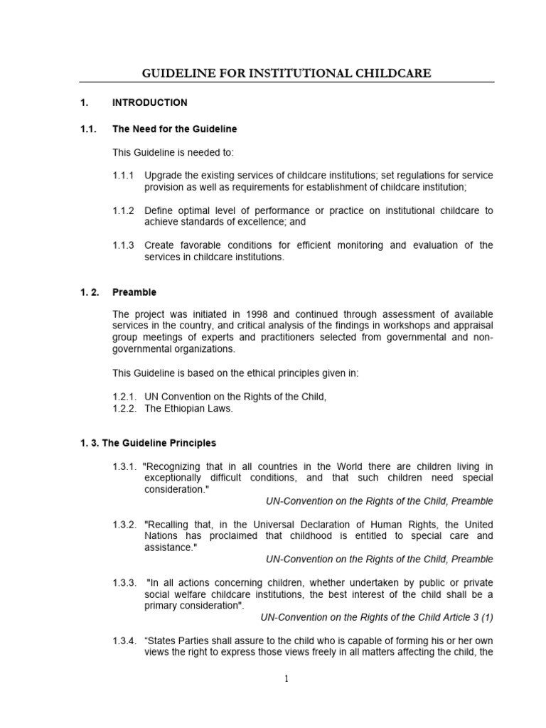 Childcare Institution Guidelines Ethiopia | PDF | Children's Rights ...