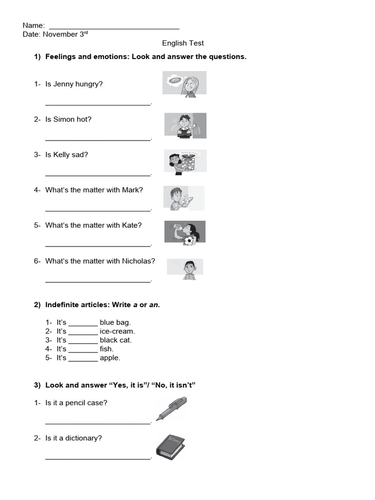 English Test: Emotions & Grammar | PDF | Games & Activities
