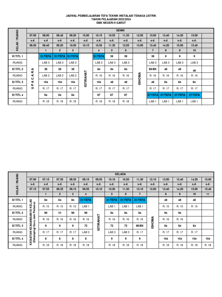 Jadwal Blok Titl | PDF