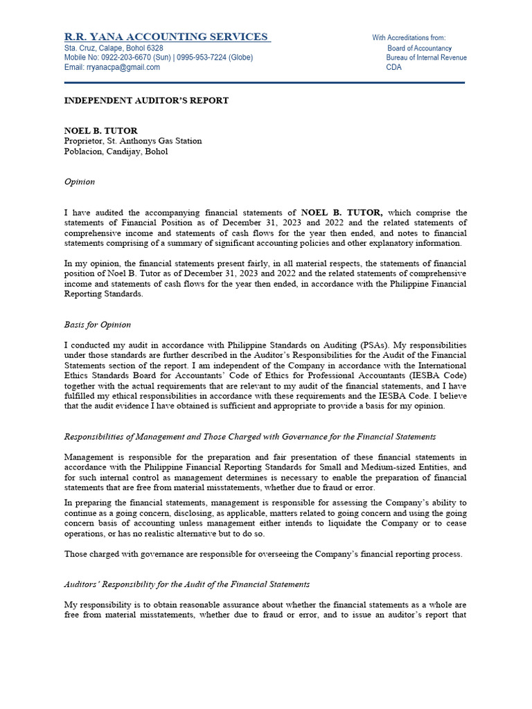 Noel B. Tutor (St. Anthonys Gas Station) Audit Report 2023 | PDF ...