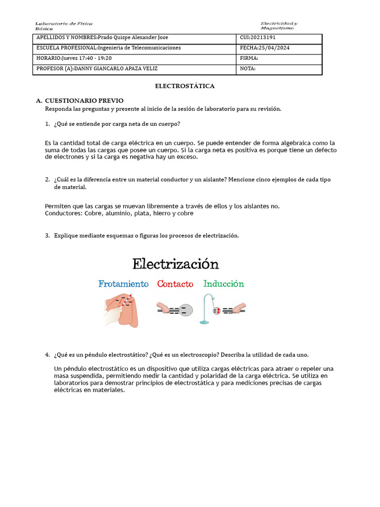 LE-001 Electrostatica | Descargar gratis PDF | Electrostática | Carga eléctrica