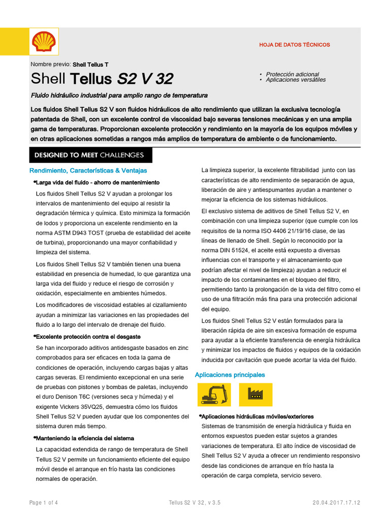 Tellus-S2-V-32 Aceite Hidraulico Brazos de Carga | PDF