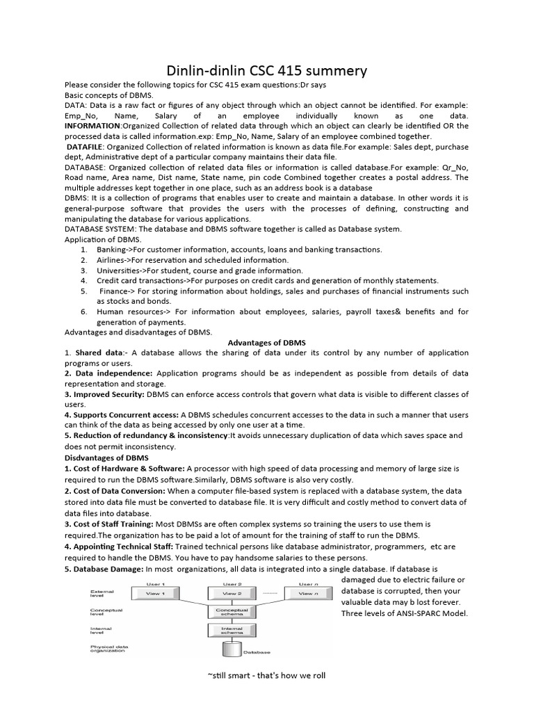 CSC 415 DBMS Overview and Concepts | PDF | Databases | Abstraction ...