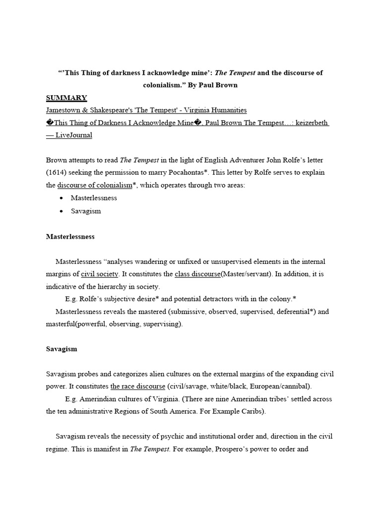 Colonial Discourse in The Tempest | PDF | The Tempest
