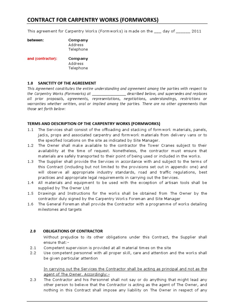 Contract For Carpentry Works | PDF | Law Of Agency | Negligence