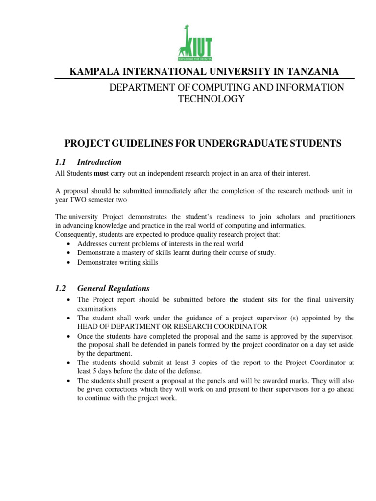 KIUT Undergraduate Project Guidelines | PDF | Theory | Usability