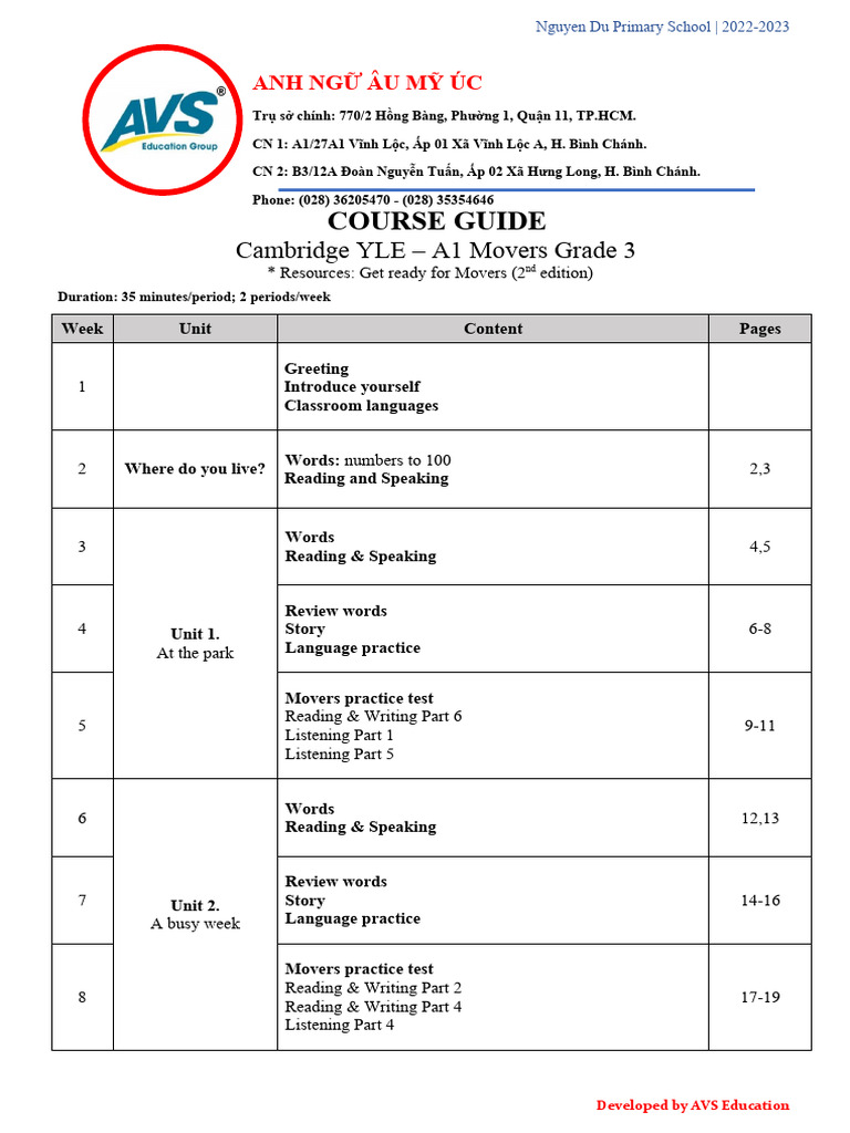 Courseguide Get Ready For Movers Grade 3 | PDF | Vietnam