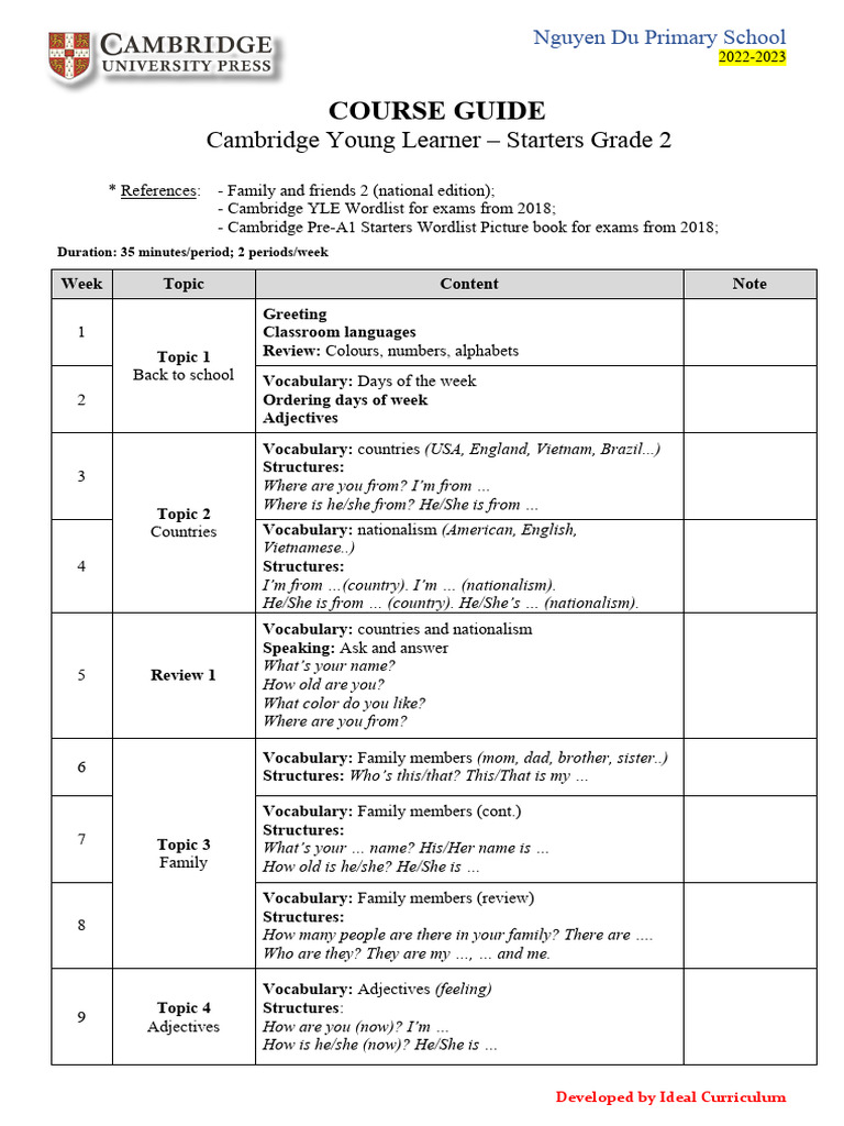 Grade 2 Cambridge Starters Course Guide | PDF | Linguistics