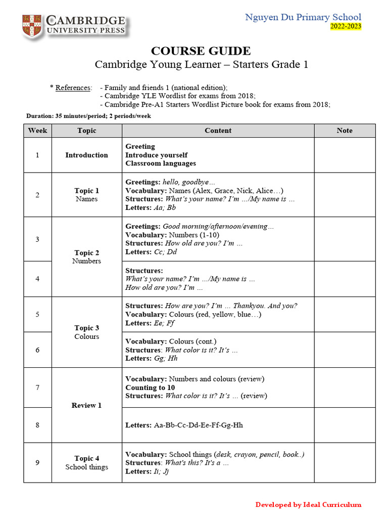 Courseguide Starters Grade 1 | PDF