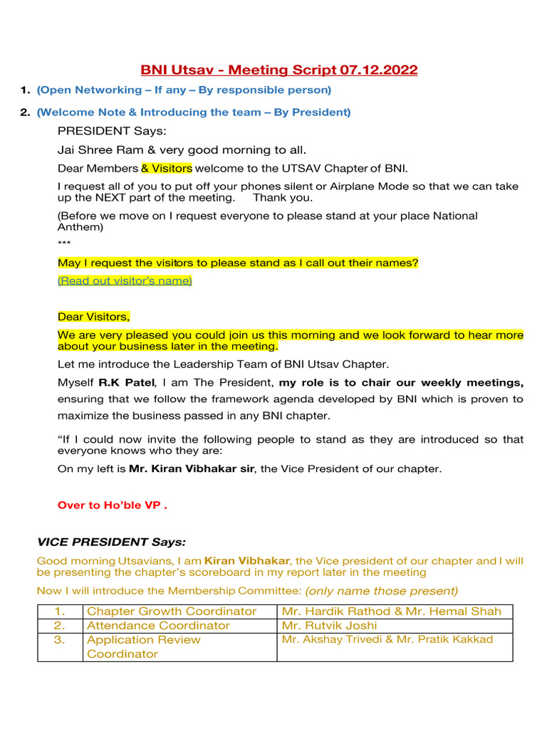 Meeting Script | PDF