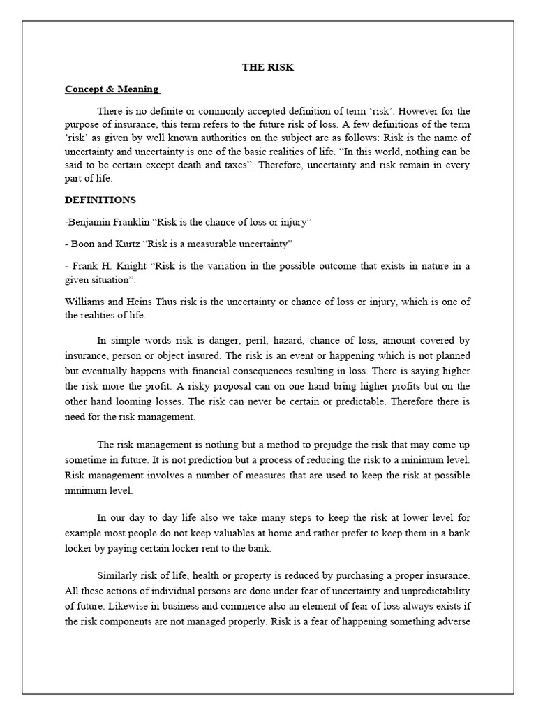 The Concept of Risk-1 | PDF | Risk | Insurance